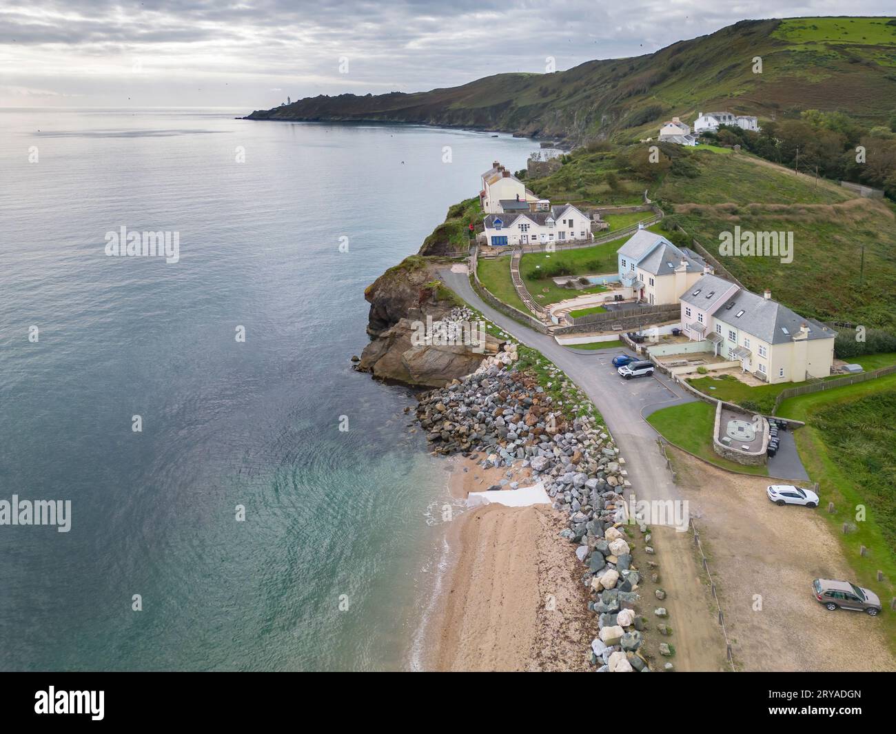aerial view of the fine small beach at beesands on the south devon coast Stock Photo - Alamy