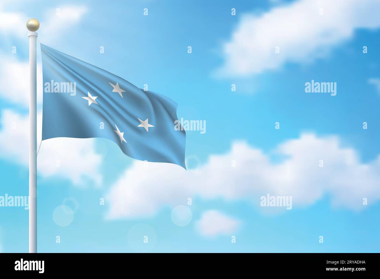 Waving flag of Micronesia on sky background. Template for independence ...