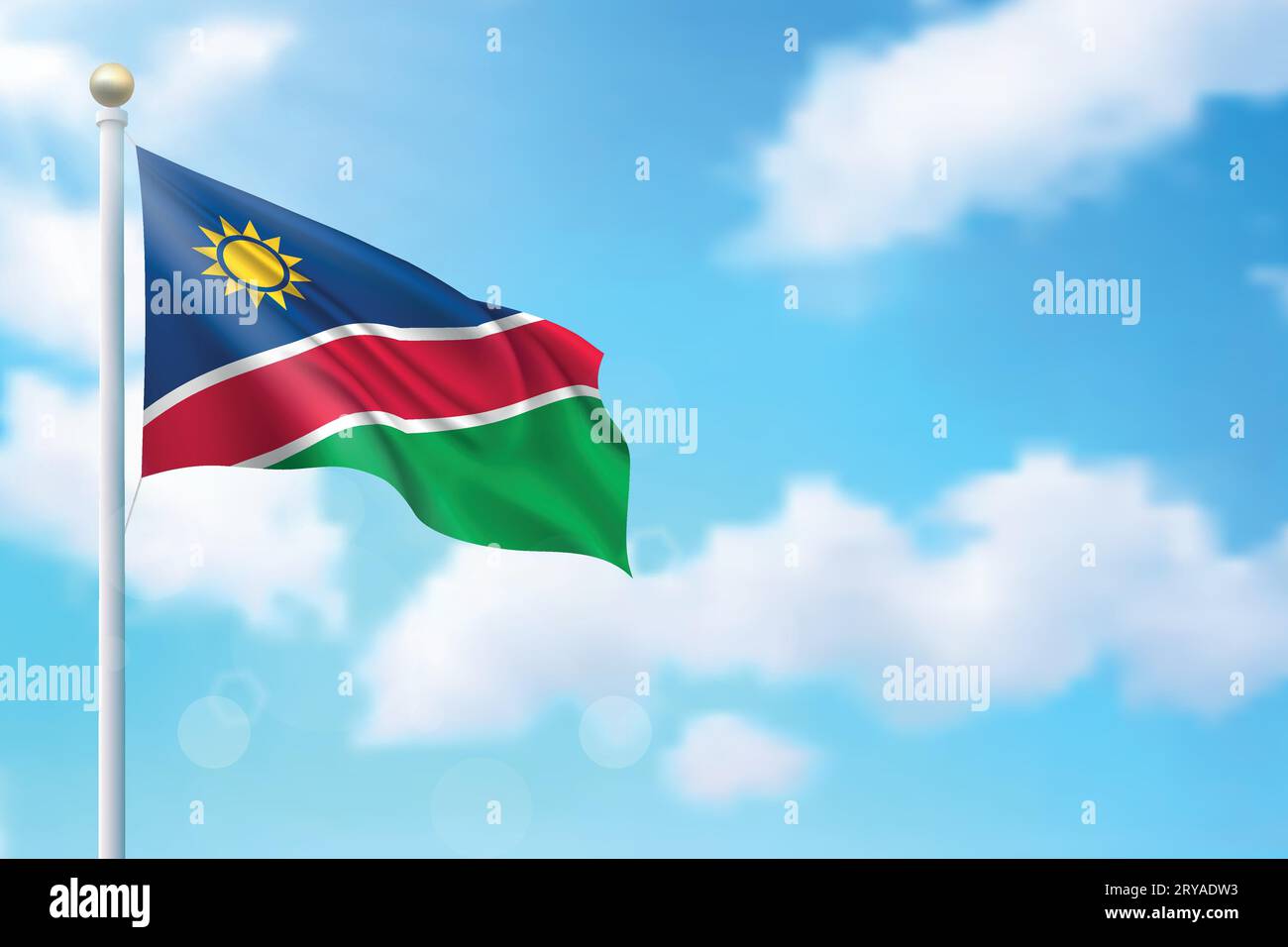 Waving flag of Namibia on sky background. Template for independence day ...