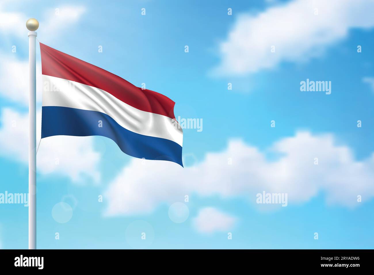 Waving flag of Netherlands on sky background. Template for independence ...
