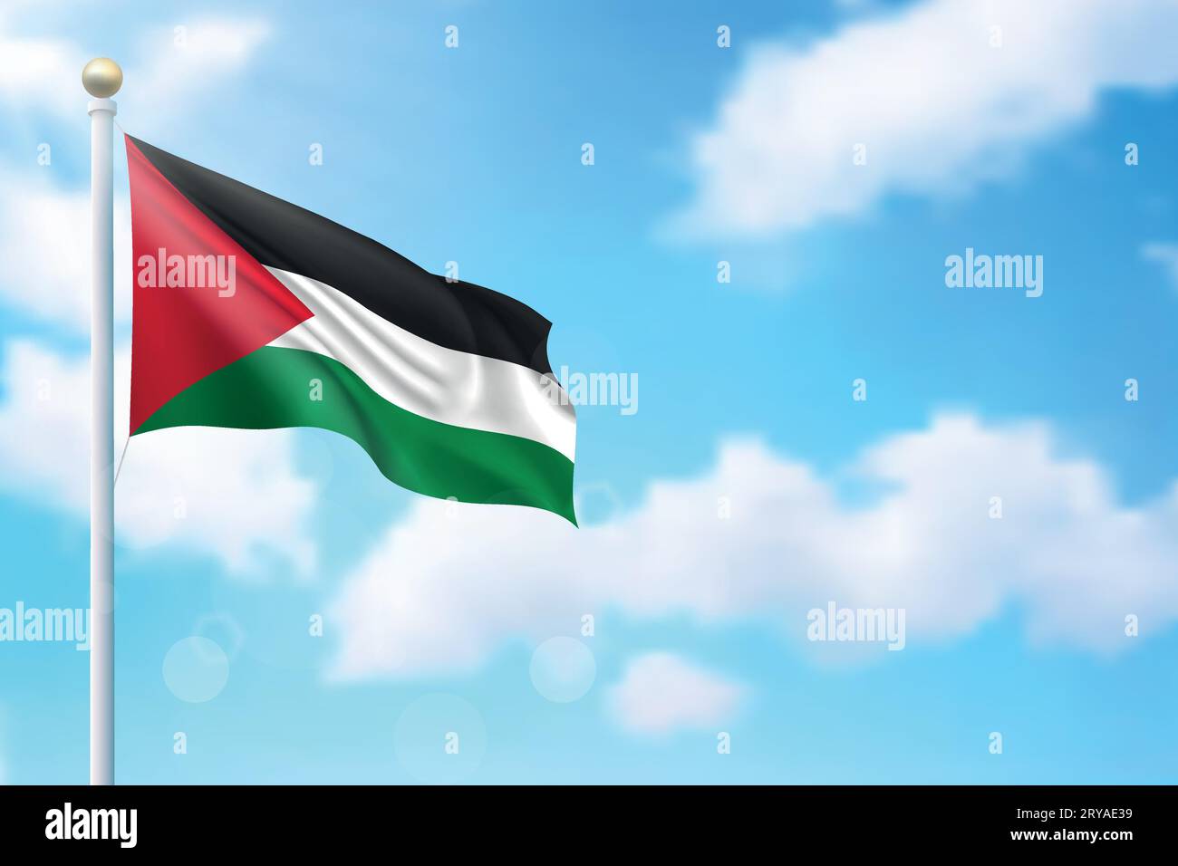 Waving flag of Palestine on sky background. Template for independence ...