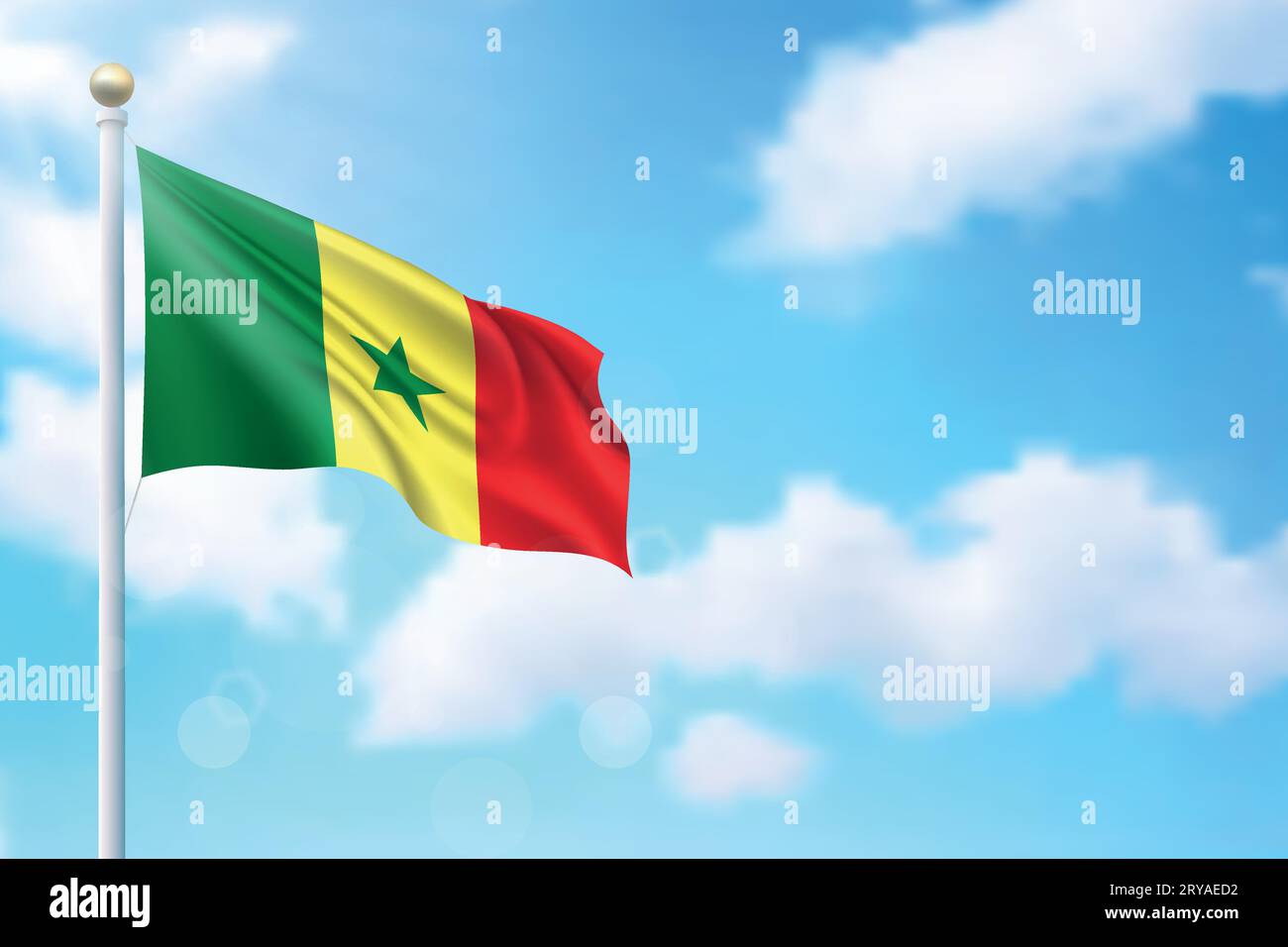Waving flag of Senegal on sky background. Template for independence day ...