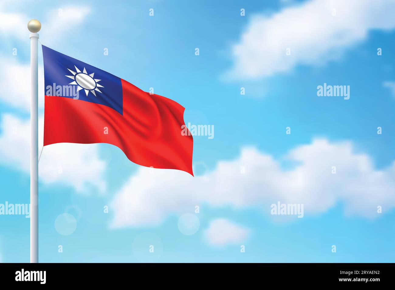 Waving flag of Taiwan on sky background. Template for independence day ...