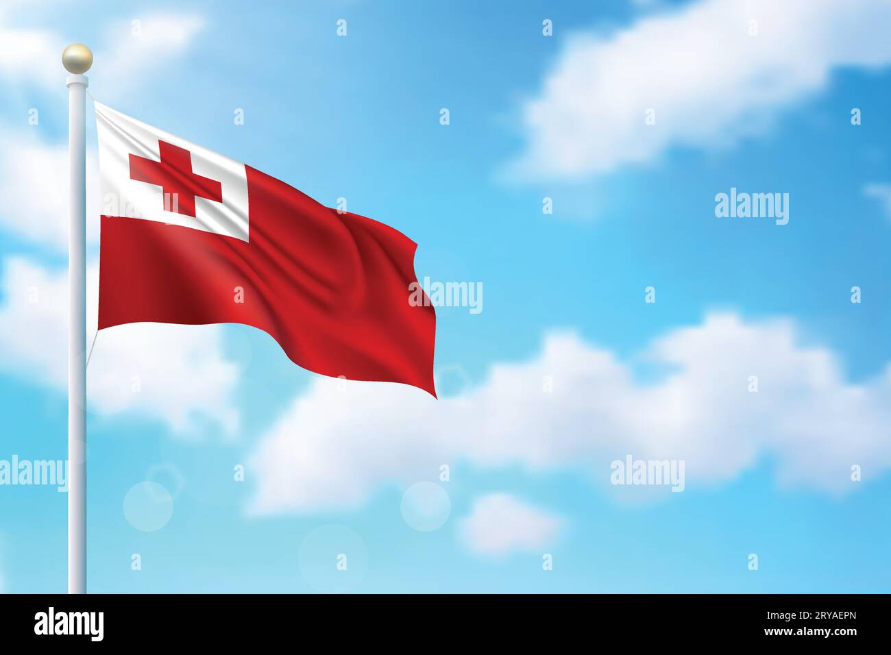 Waving flag of Tonga on sky background. Template for independence day ...