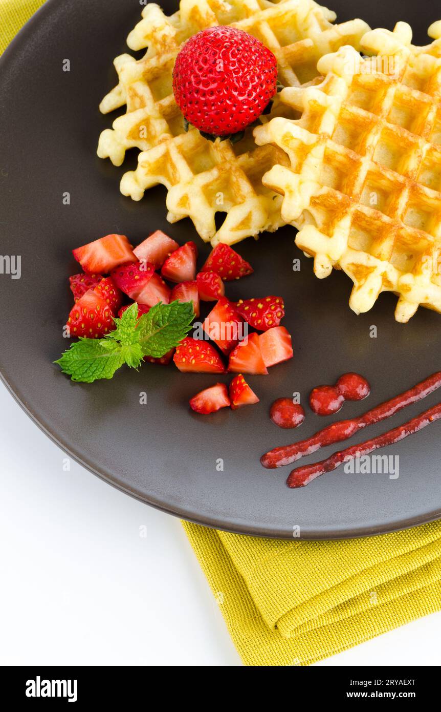 Waffles berries chocolate breakfast hi-res stock photography and images ...