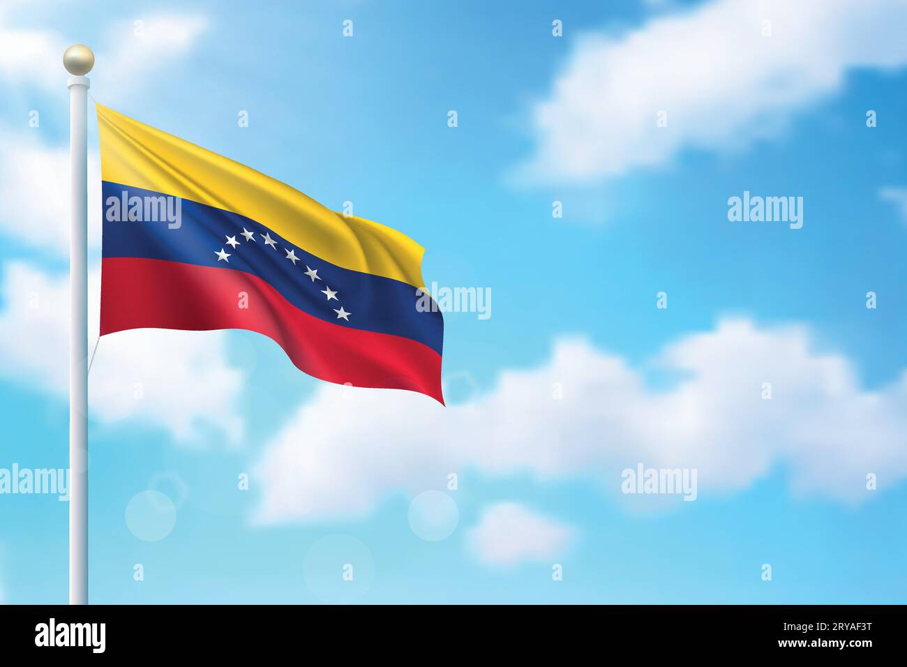 Waving flag of Venezuela on sky background. Template for independence ...