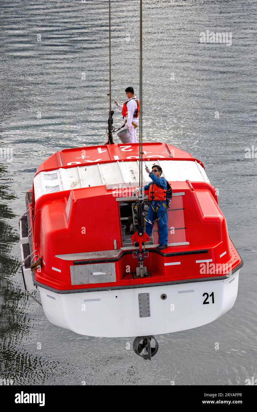 Lifeboat maintenance on the Norwegian Jewel - Juneau, Alaska, USA Stock ...
