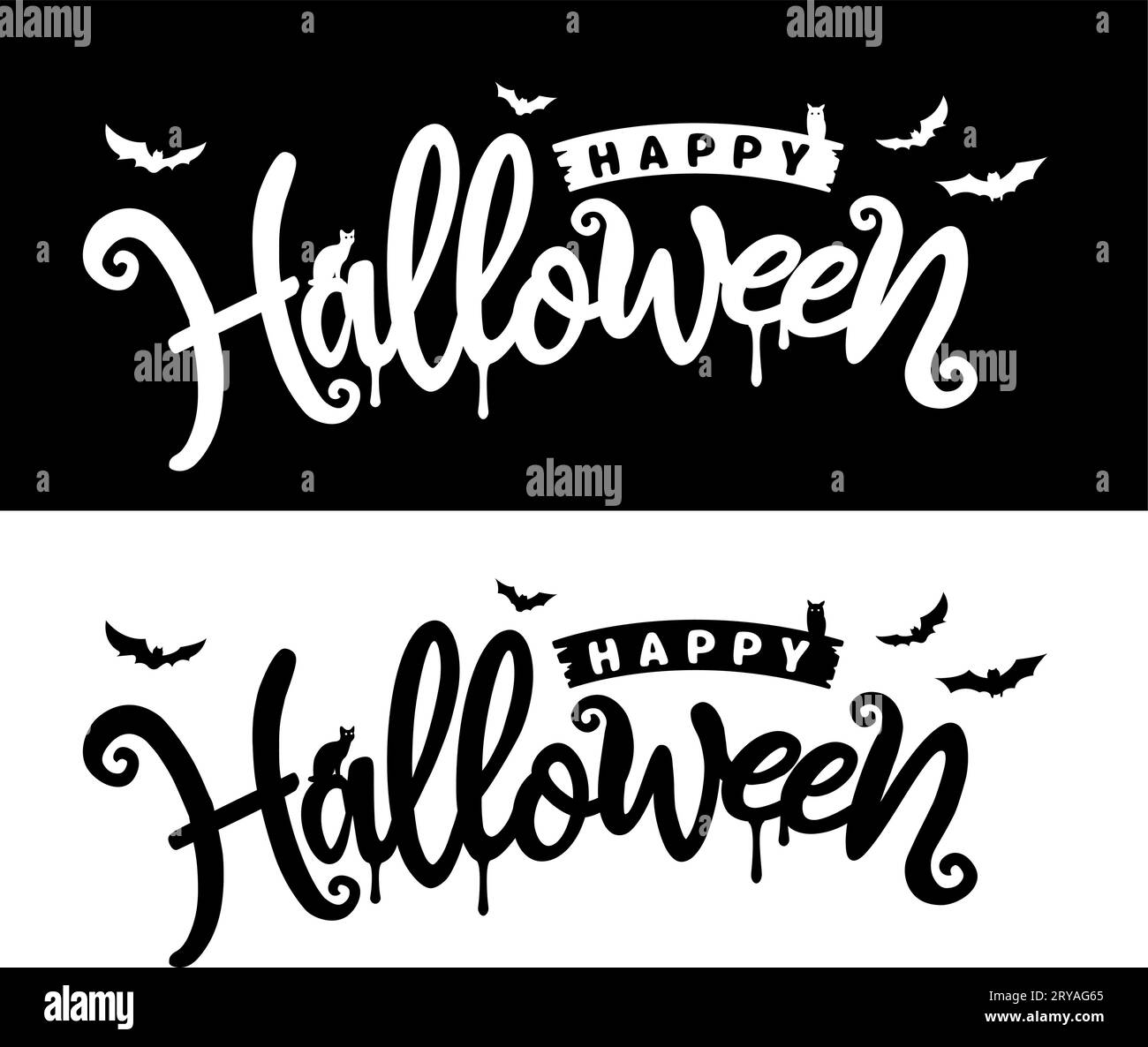 Happy halloween text element Black and White Stock Photos & Images - Alamy