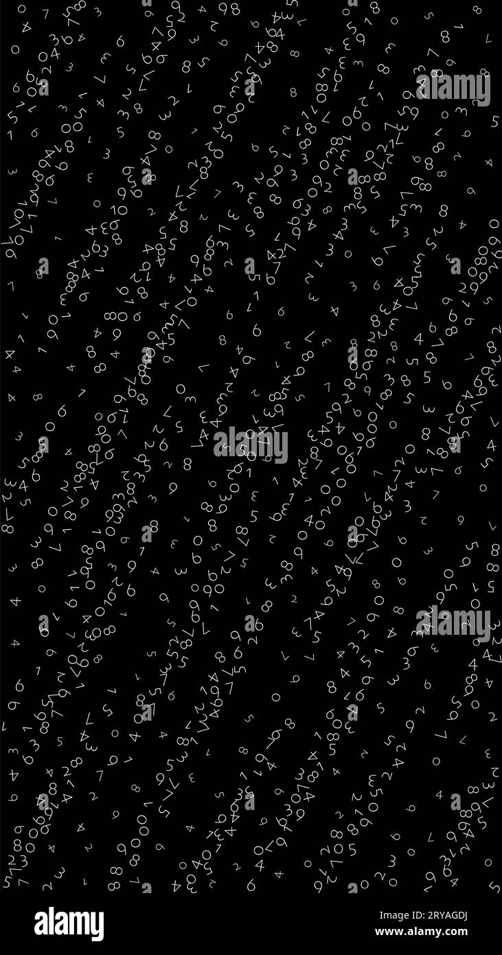 Falling numbers, big data concept. Binary white disorderly flying ...