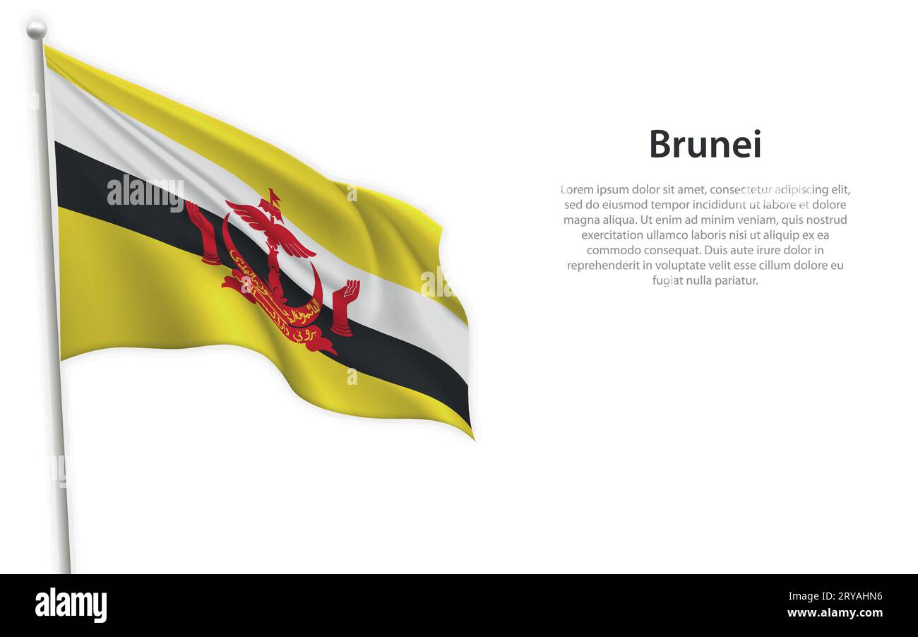 Waving flag of Brunei on white background. Template for independence ...