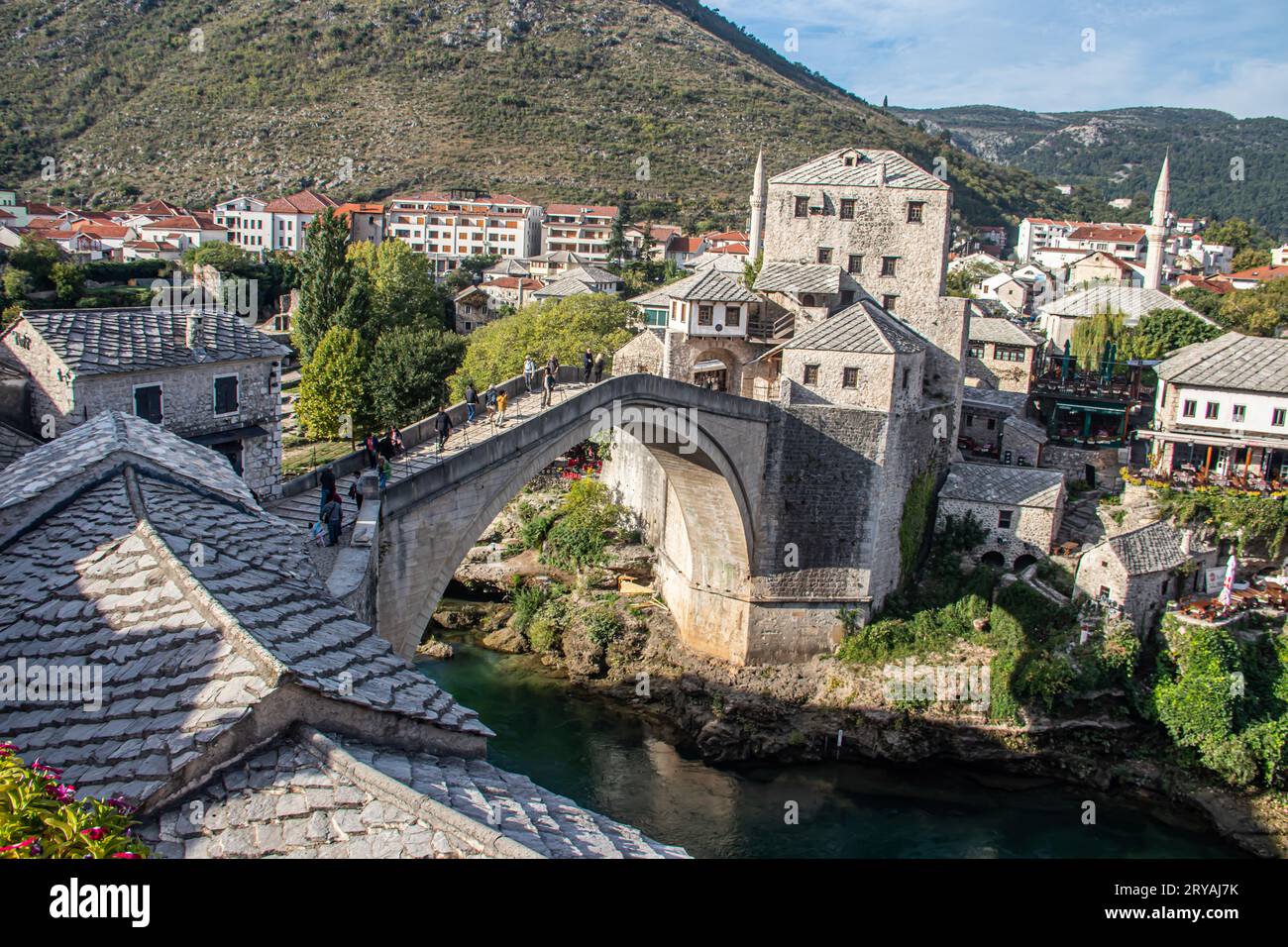 View of Stari Most (old bridge) in Mostar Village with Neretva River ...