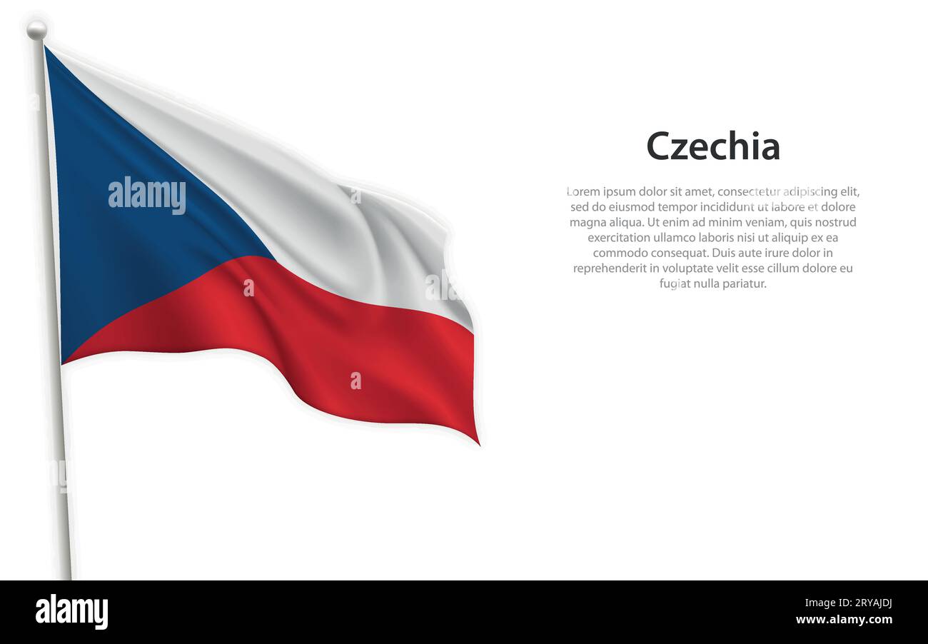 Waving flag of Czechia on white background. Template for independence ...