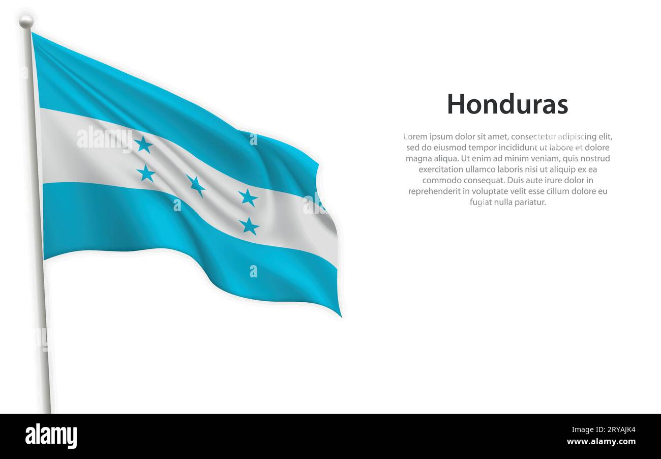 Waving flag of Honduras on white background. Template for independence ...