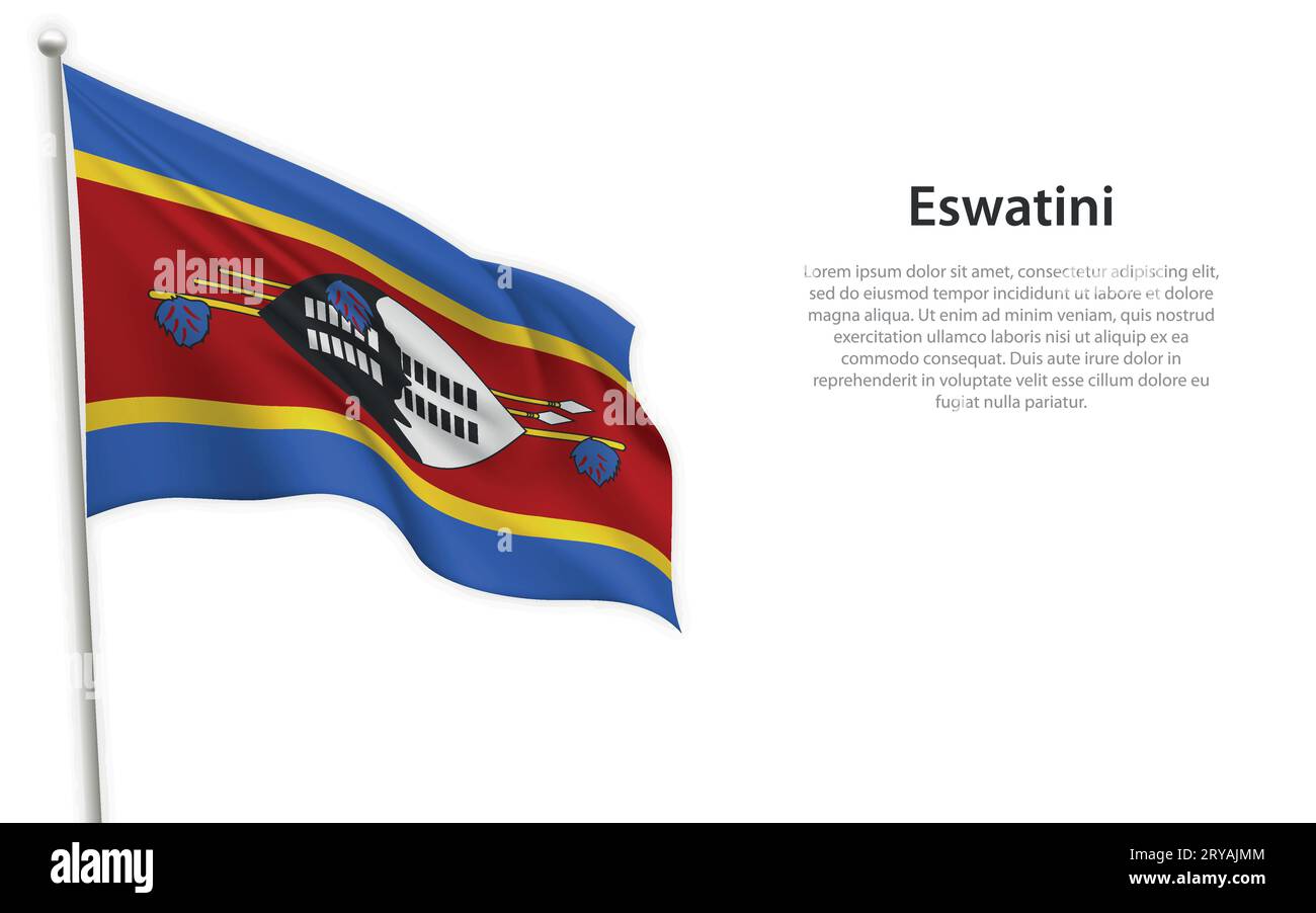 Waving flag of Eswatini on white background. Template for independence day poster design Stock ...