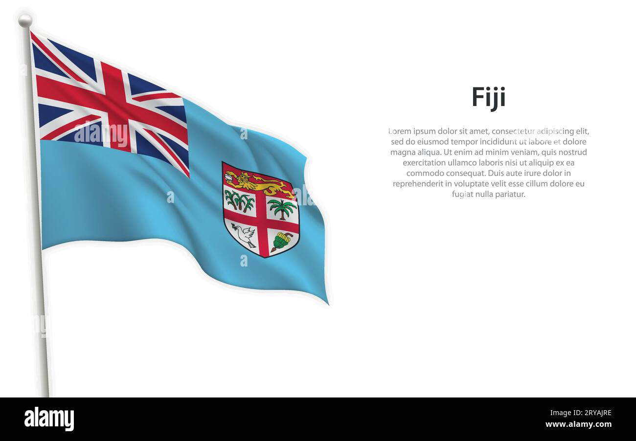 Waving flag of Fiji on white background. Template for independence day poster design Stock ...