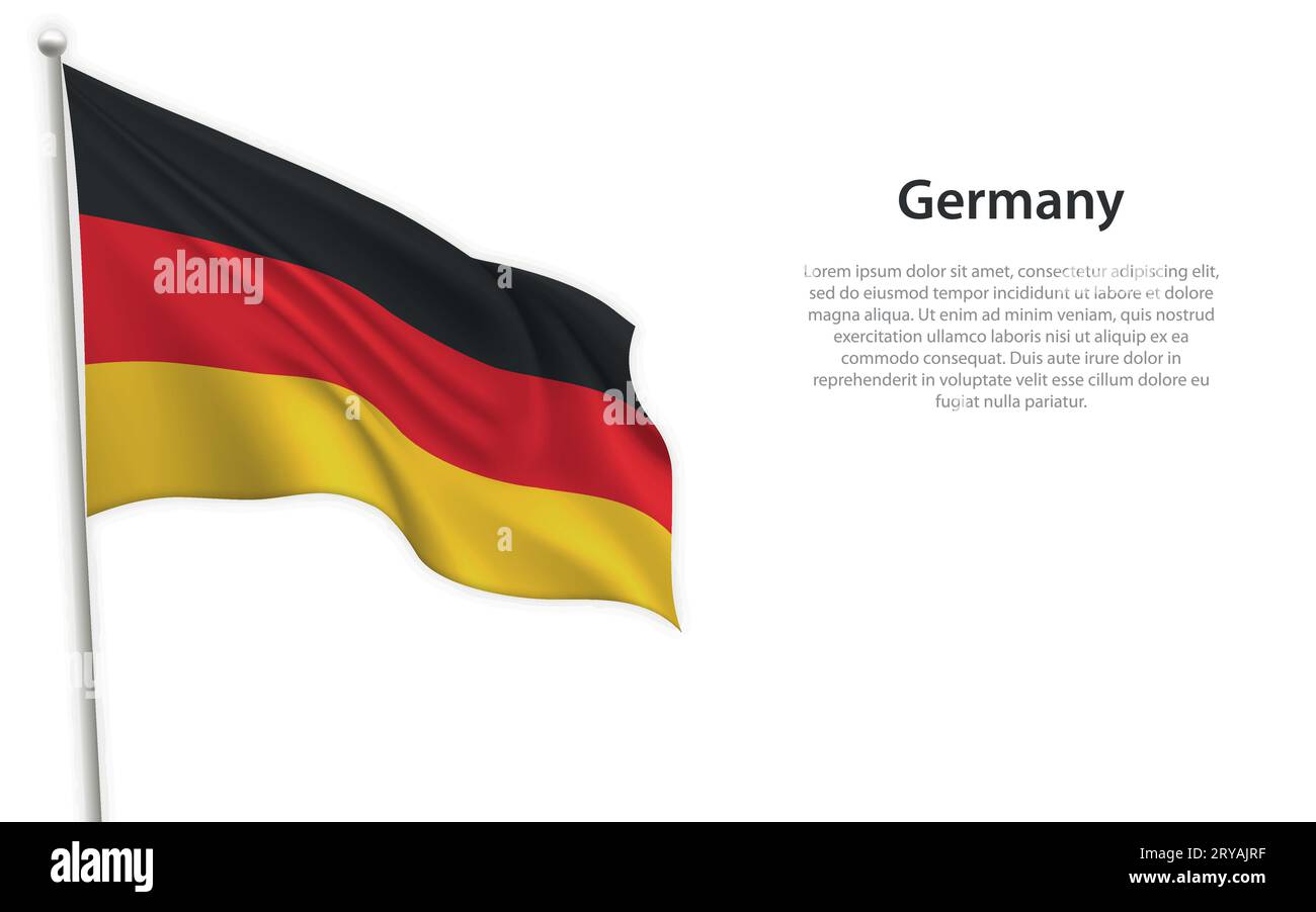 Waving flag of Germany on white background. Template for independence ...