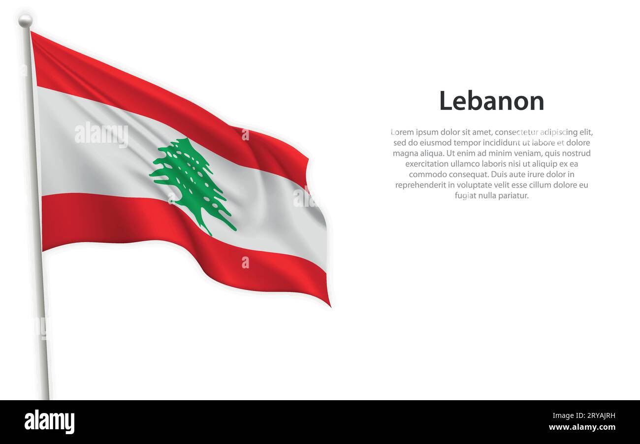 Waving flag of Lebanon on white background. Template for independence ...
