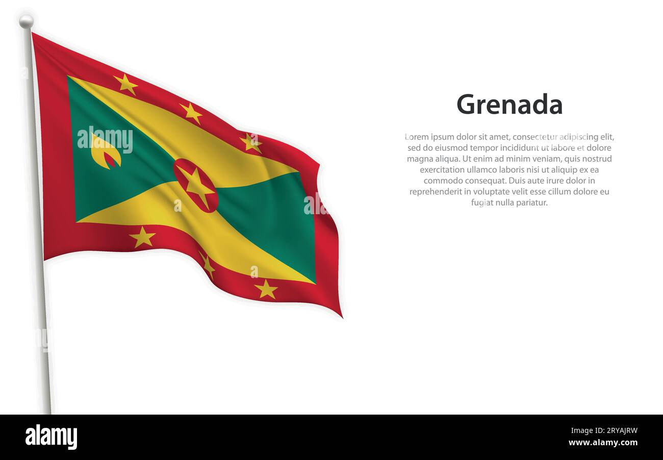 Waving flag of Grenada on white background. Template for independence ...