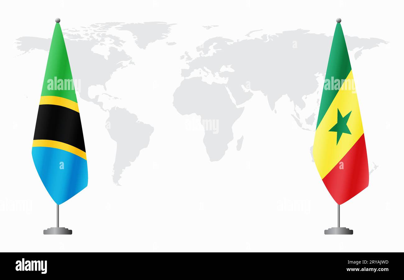 Tanzania and Senegal flags for official meeting against background of ...