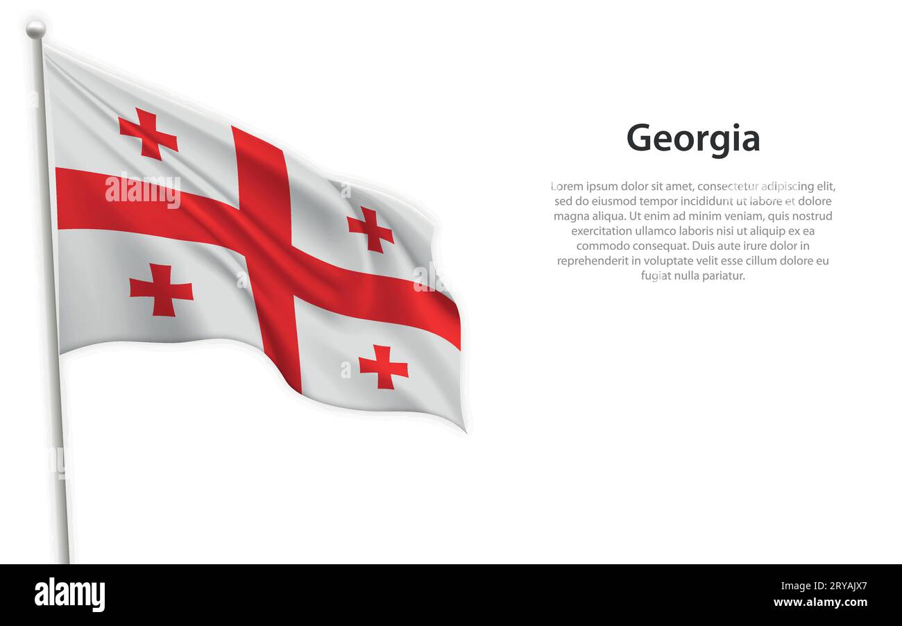 Waving flag of Georgia on white background. Template for independence ...