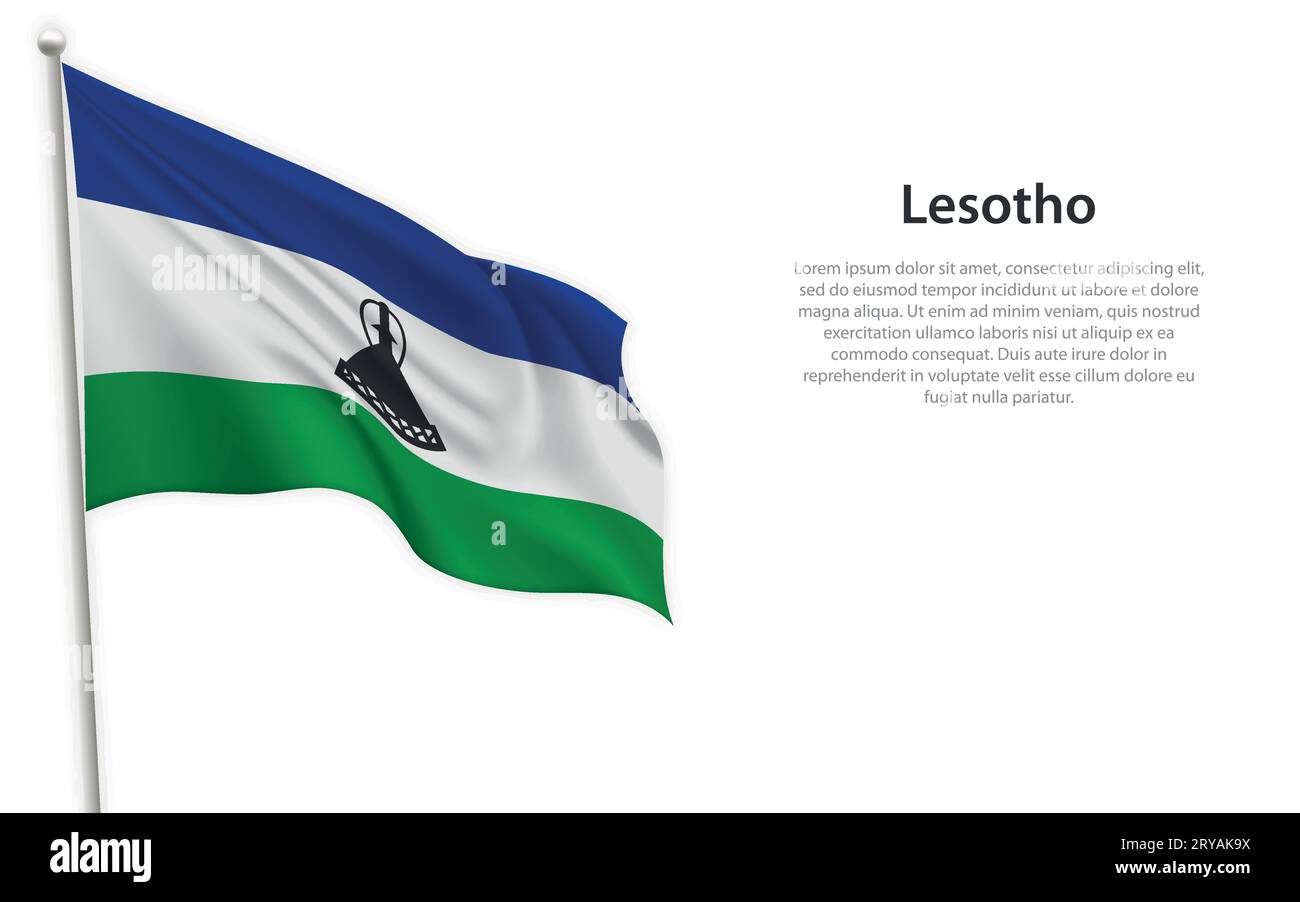 Waving flag of Lesotho on white background. Template for independence ...