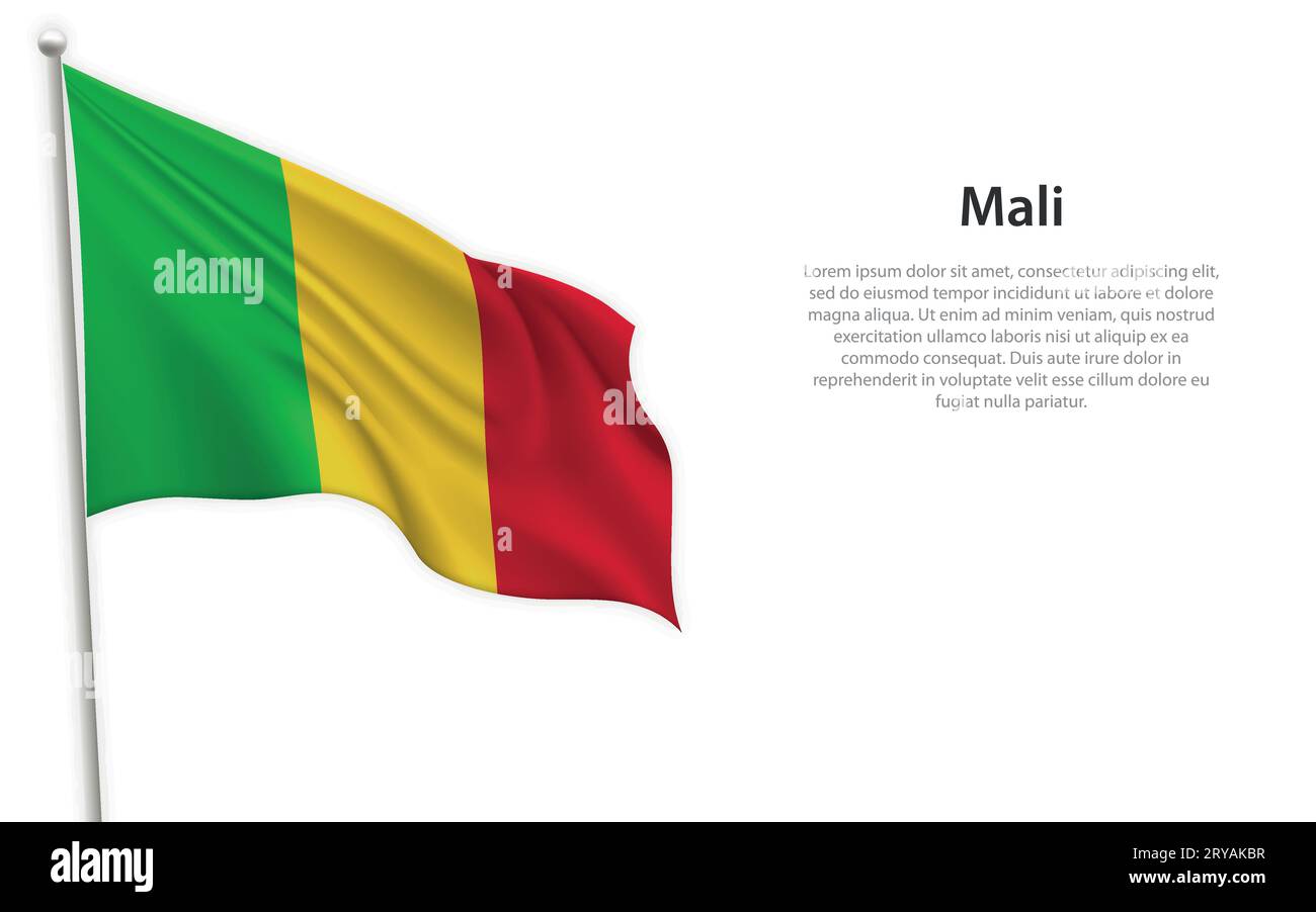 Waving flag of Mali on white background. Template for independence day ...