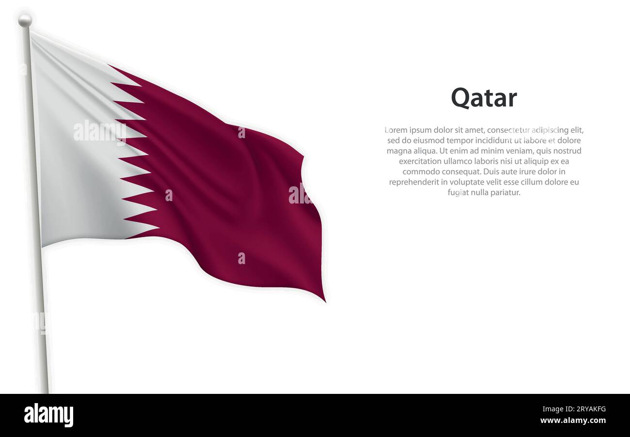 Waving flag of Qatar on white background. Template for independence day ...