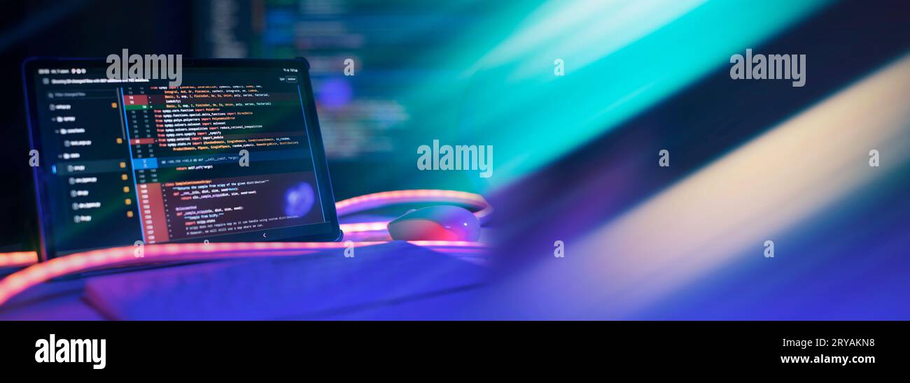 IT business.Monitor closeup of function source code. Project managers ...