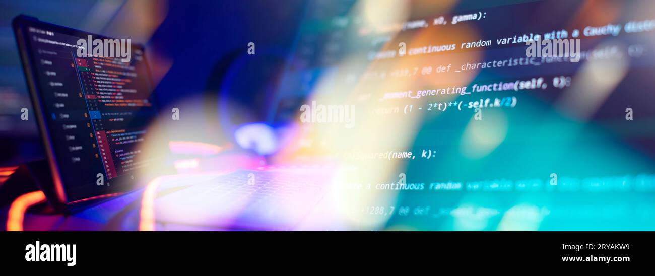 IT business.Monitor closeup of function source code. Project managers ...