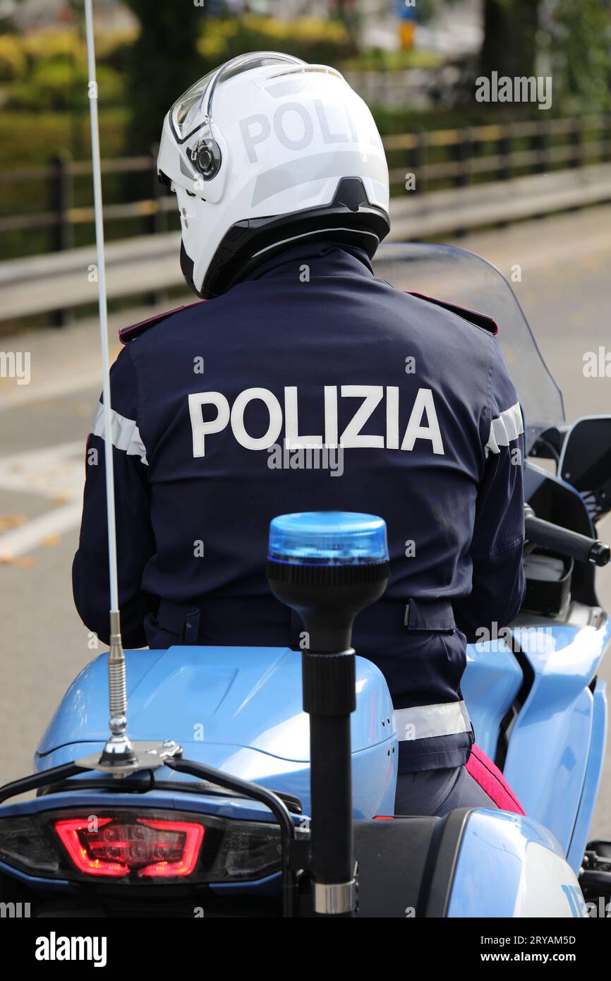 Vicenza, VI, Italy - October 9, 2022: policeman motorcyclist and text ...