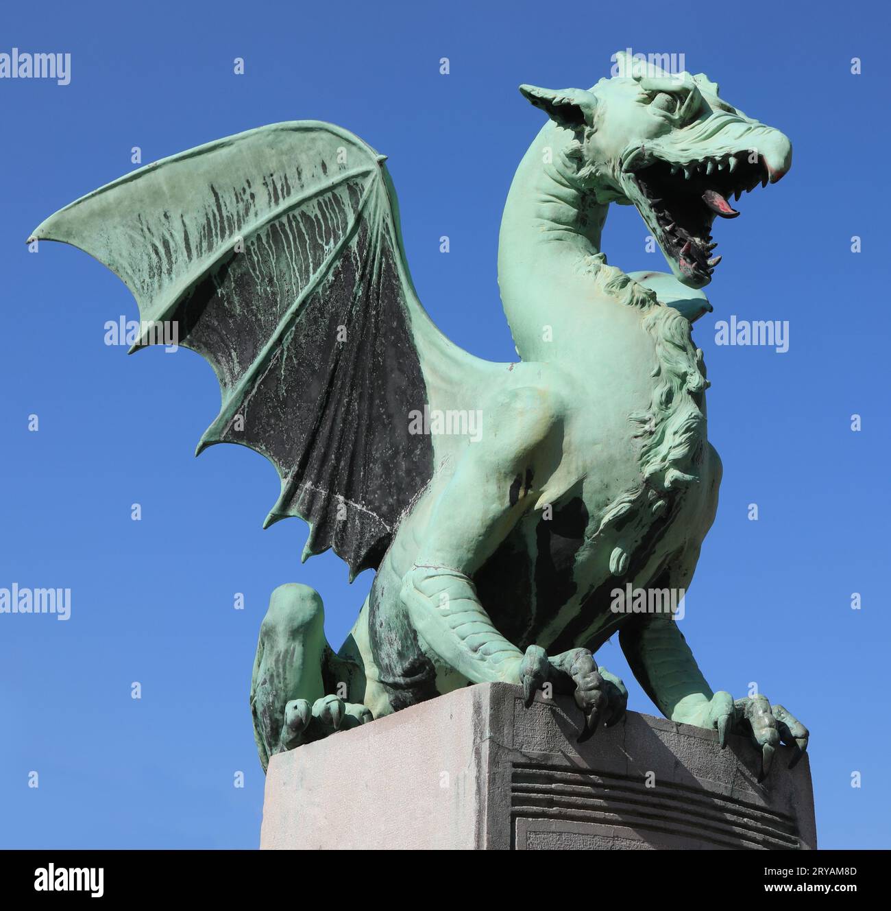 Ljubljana, L, Slovenia - August 15, 2023: Winged dragon symbol of city ...