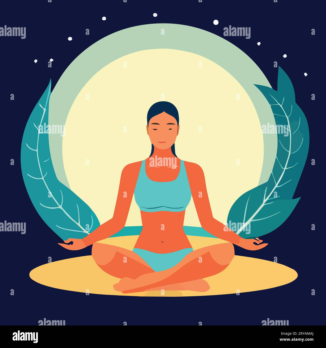 Young beautiful woman practicing lotus asana. Circle on background ...