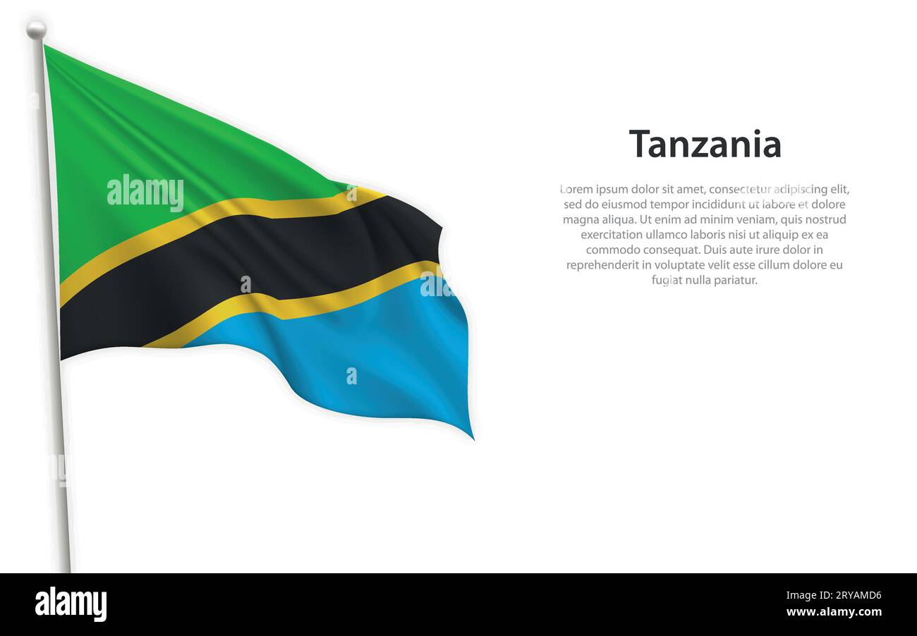 Waving flag of Tanzania on white background. Template for independence ...