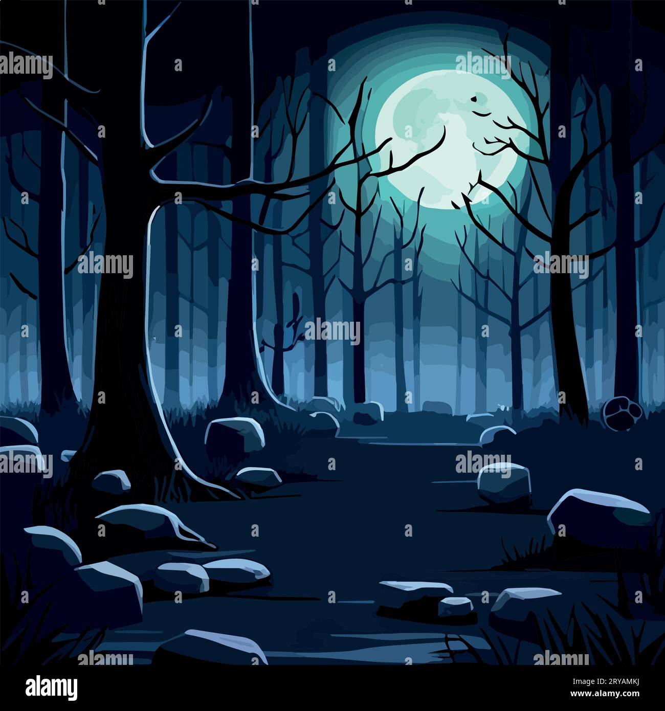 Halloween scene. Haunting nightmare hallowen background, cartoon horror ...