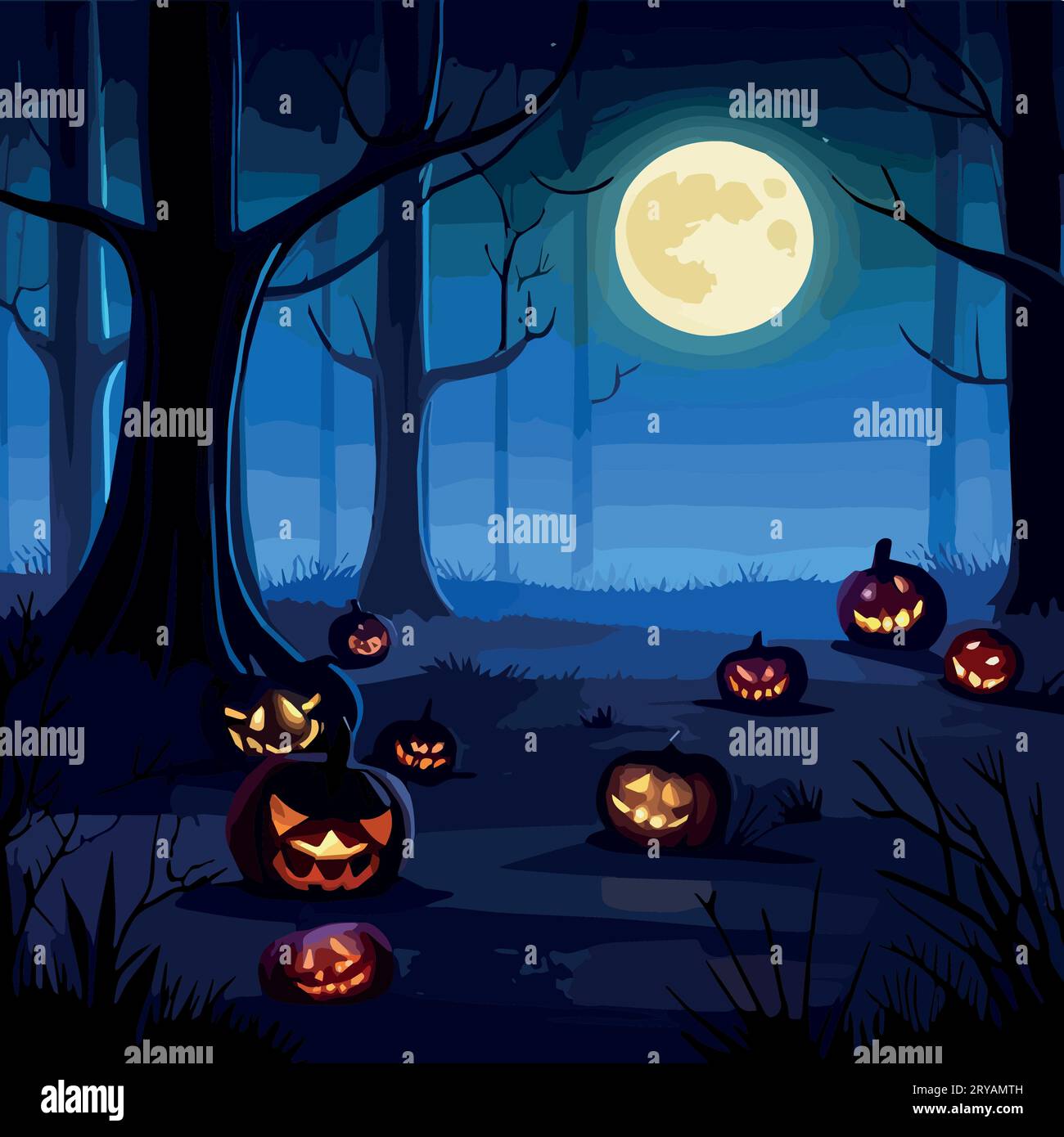 Halloween scene. Haunting nightmare hallowen background, cartoon horror ...