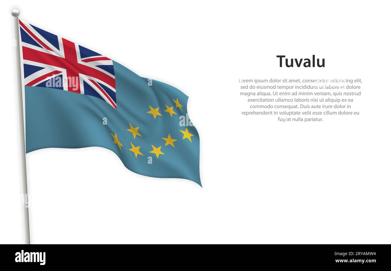 Waving flag of Tuvalu on white background. Template for independence ...