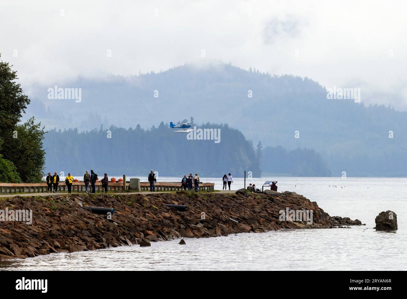 Tourists on the Hoonah Veterans Memorial Sea Walk - Icy Strait Point ...