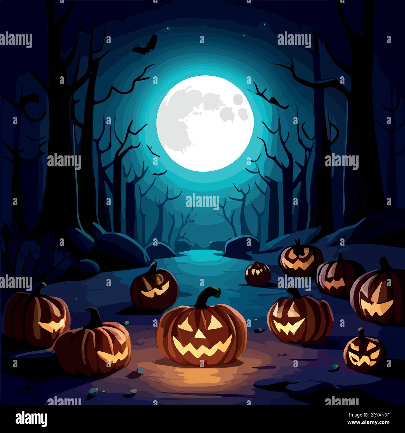 Halloween scene. Haunting nightmare hallowen background, cartoon horror ...