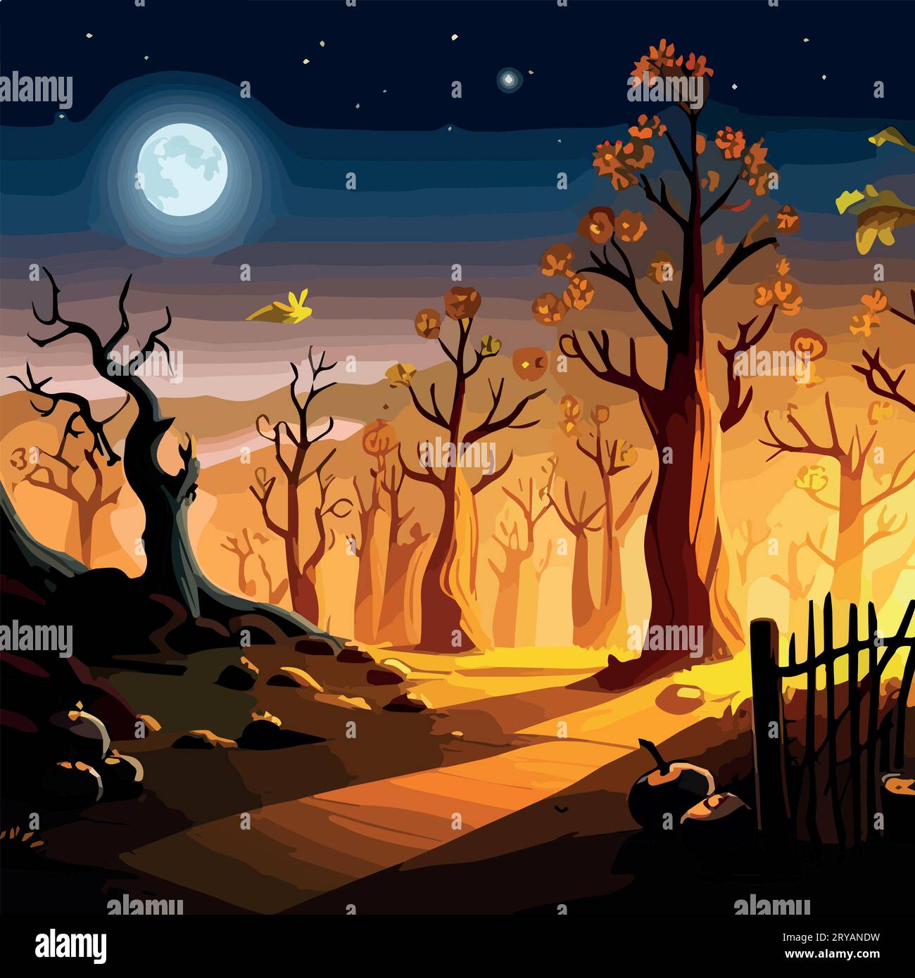 Halloween scene. Haunting nightmare hallowen background, cartoon horror ...