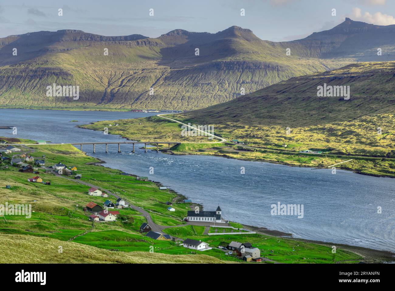 Oyarbakki and the Streymin Bridge on the Eysturoy island in Faroe ...