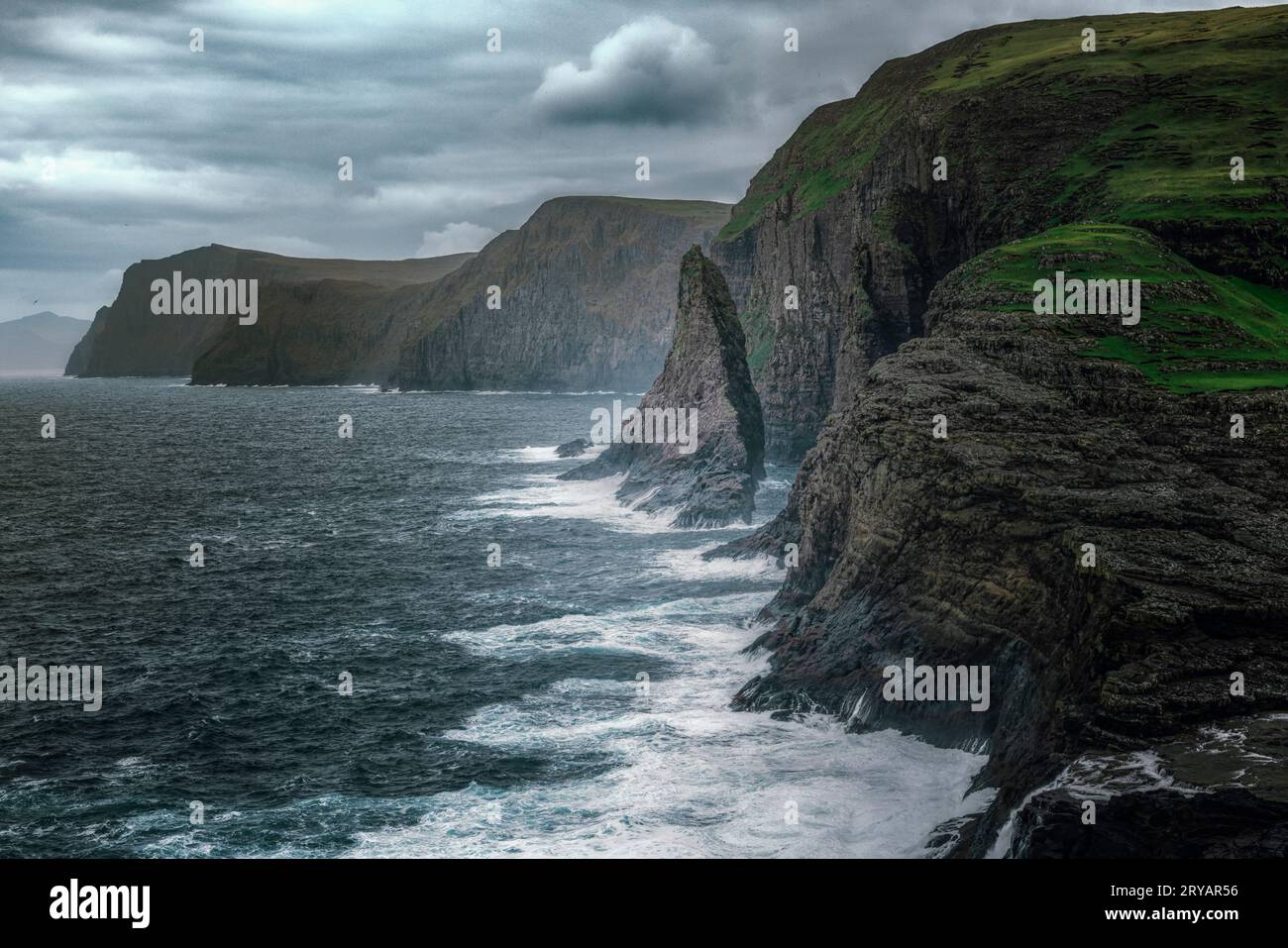 Bosdalafossur waterfall of the lake Sorvagsvatn in Vagar, Faroe Islands ...