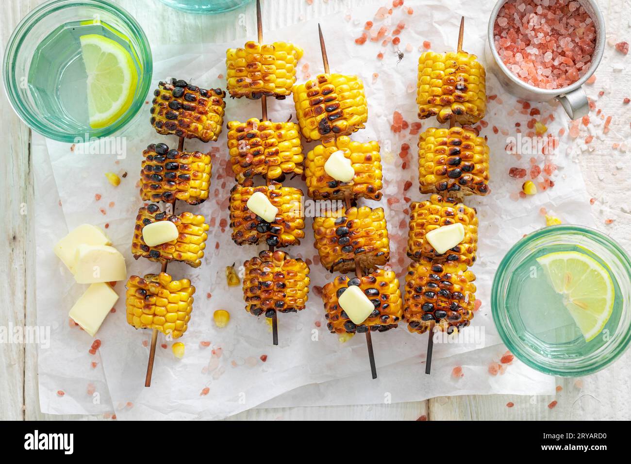 Homemade grilled corn cob with salt and butter. Grilled cob served with ...