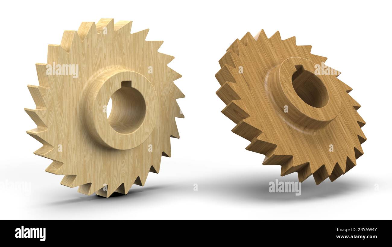 Wooden Gears. Isolated on white background. Mechanical part showcase ...