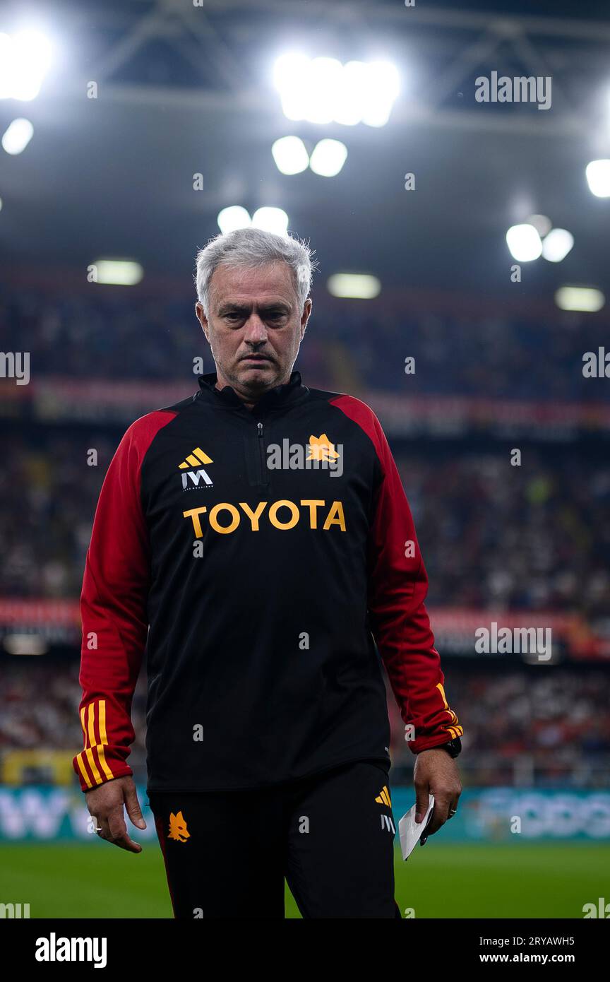 Jose Mourinho, head coach of AS Roma, looks on prior to the Serie A ...