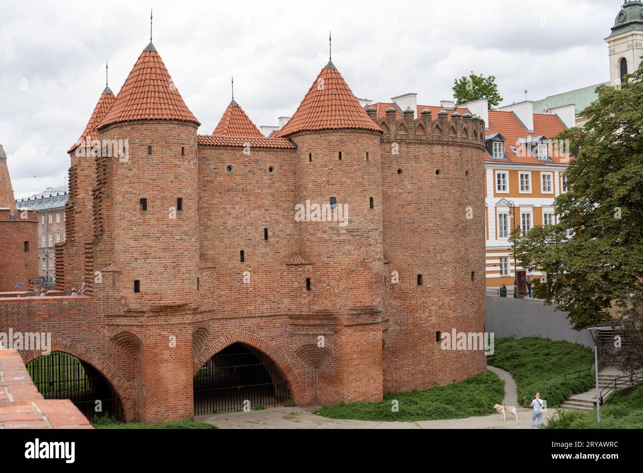 Barbacan castle and its fortification walls and structures. The streets ...