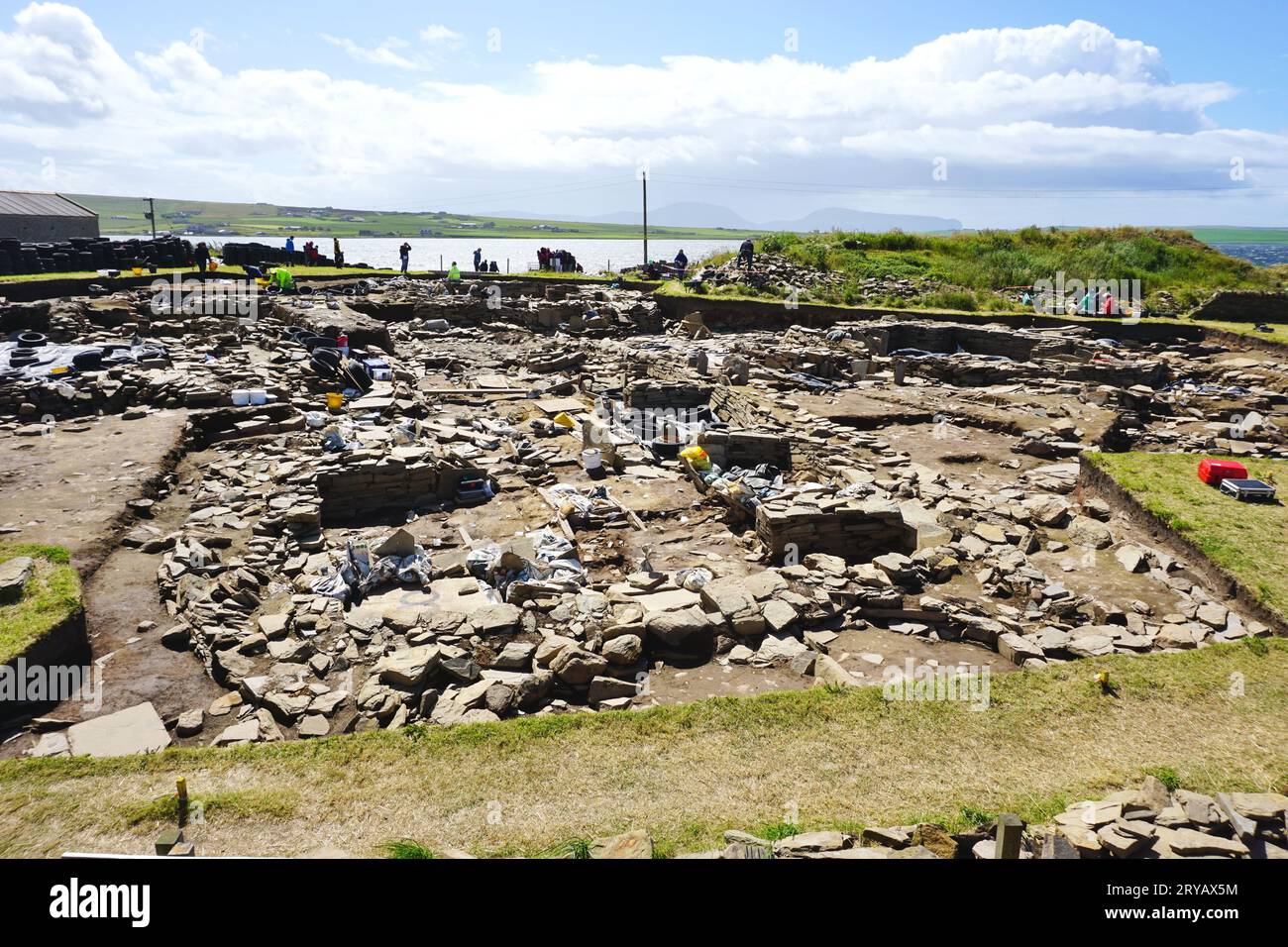 Wide view of excavations of the ancient Neolithic archaeological site ...