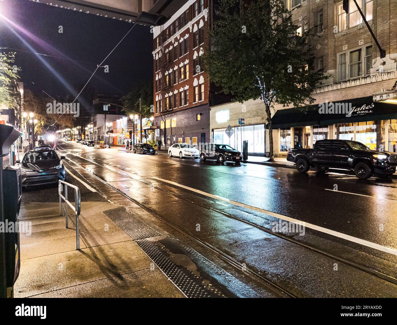 Portland, Oregon, USA - 09.28.2023: Evening on the streets of Portland ...