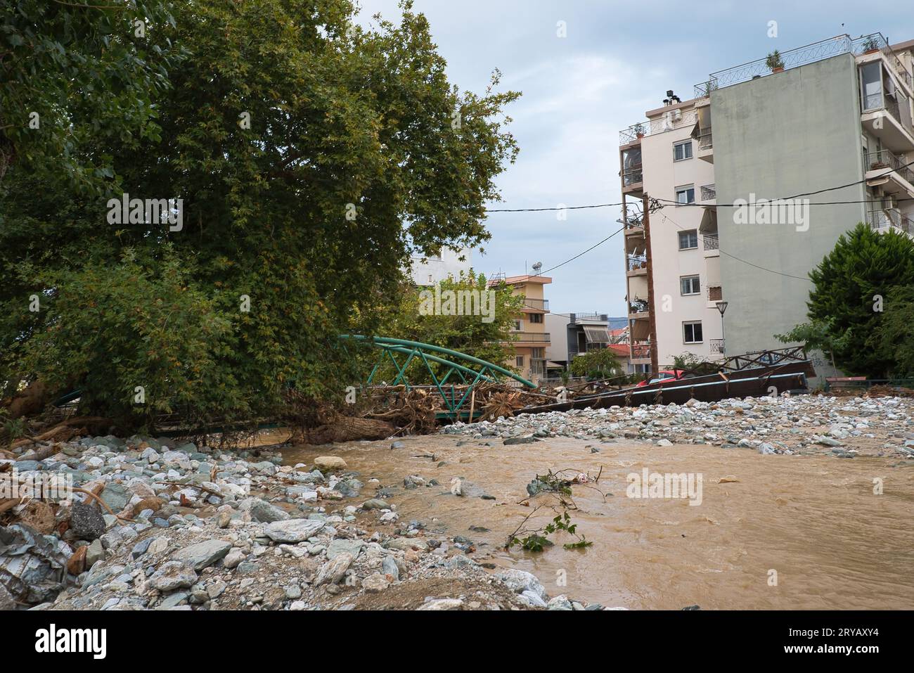 Volos, Greece, September 30, 2023. storm disaster, Krasidonas torrent ...