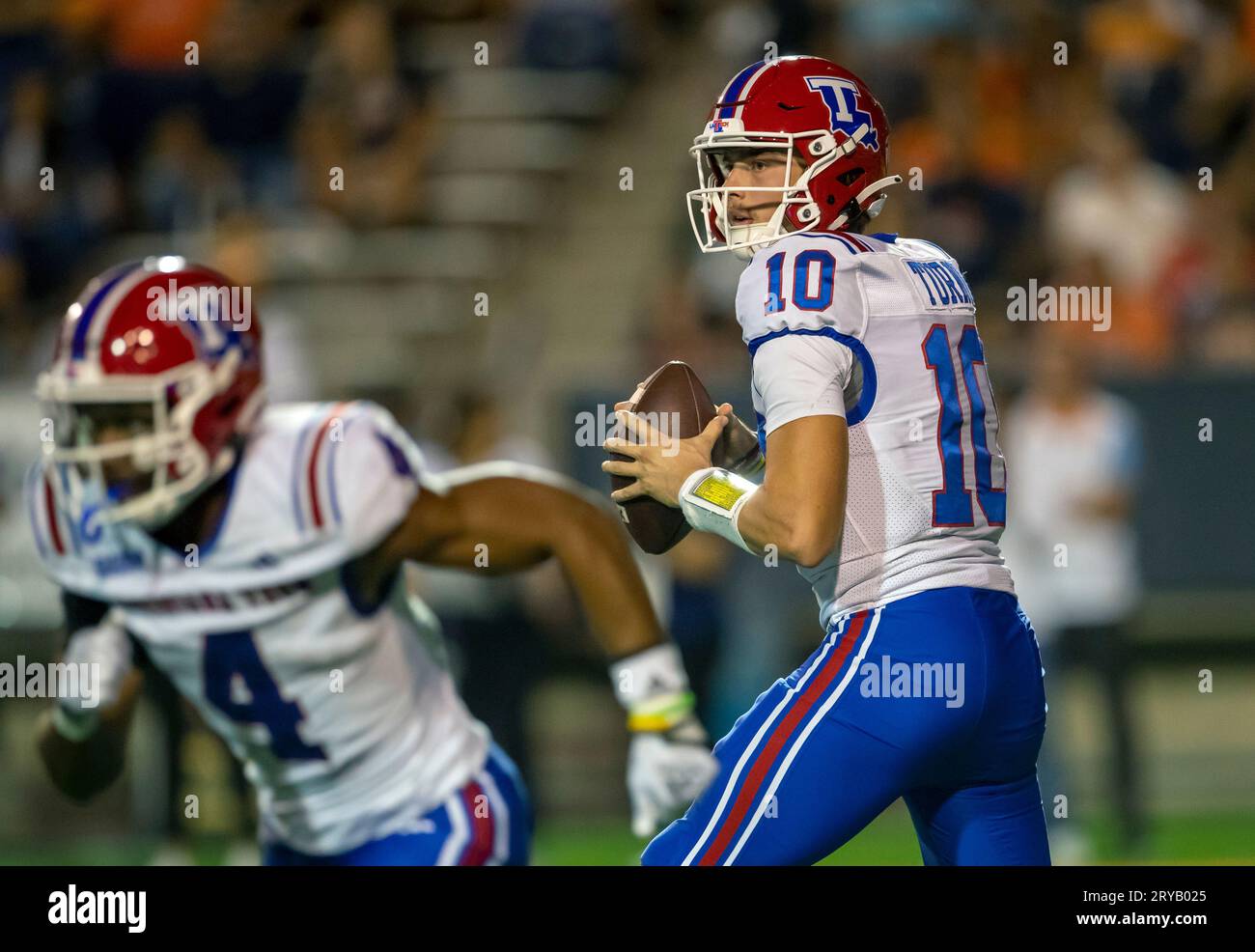 Louisiana Tech quarterback Jack Turner searches for an open receiver ...