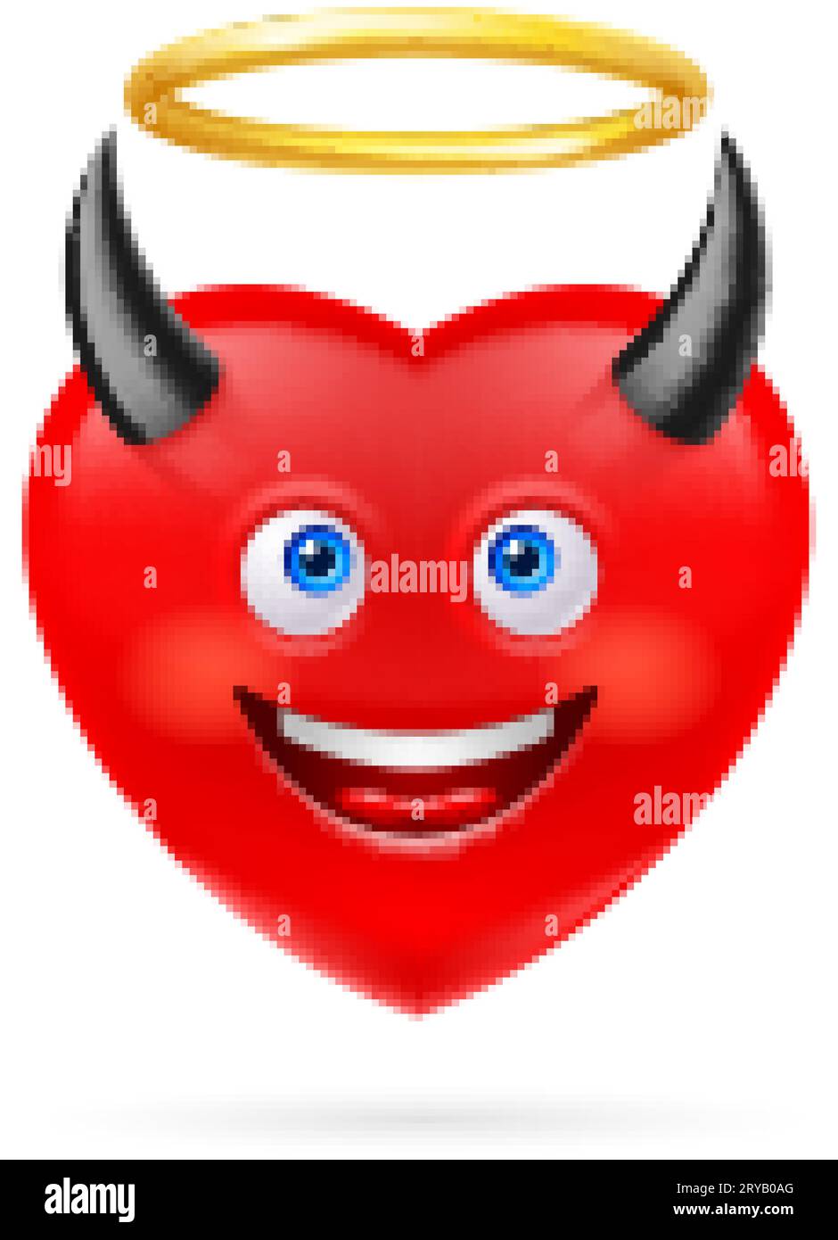 Red Heart Character with Golden Nimbus and Black Horns. Cute Cartoon ...